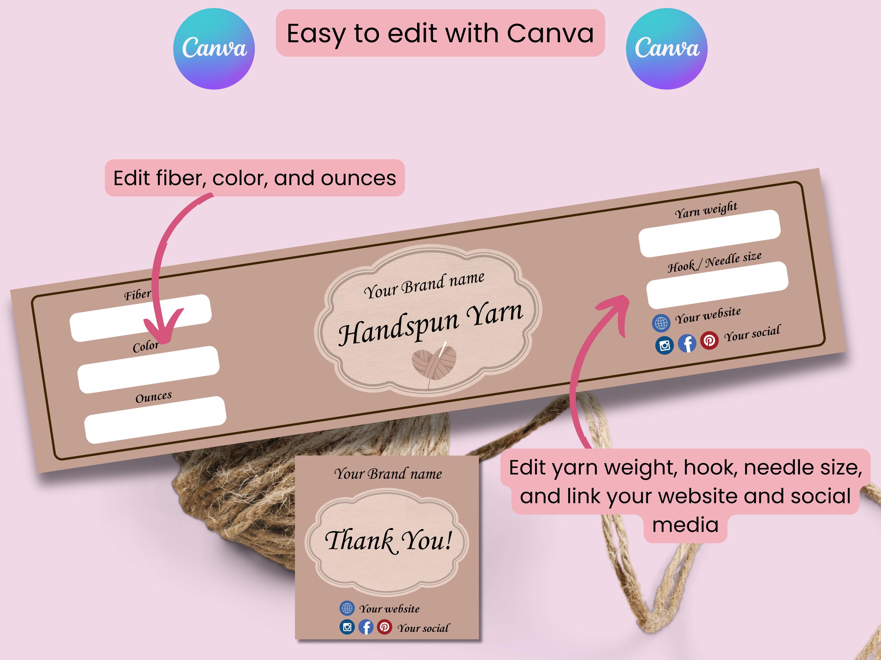 Editable Handspun Yarn Label Template |wrap Around Yarn Band | DIY ...