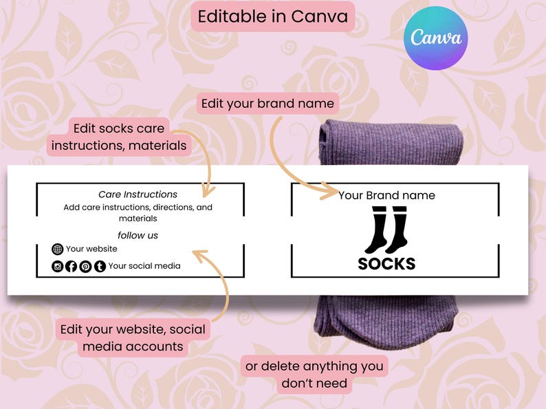 Socks Label Canva Template |editable Wrap-around Socks Label | DIY ...