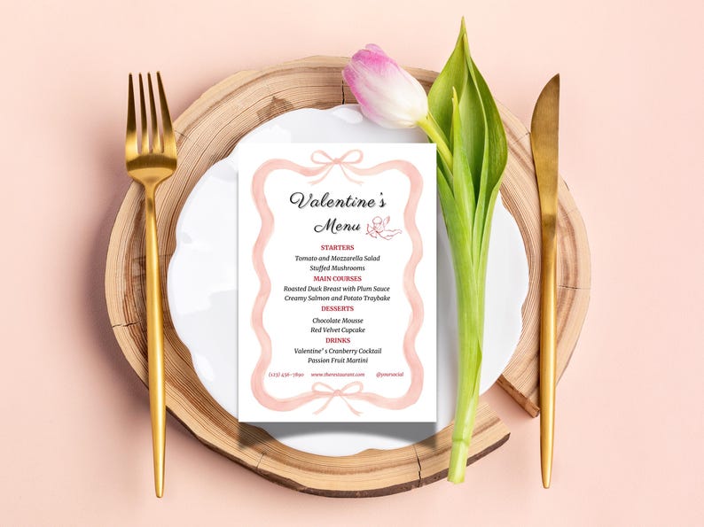Editable Valentine's Menu Canva Template | Romantic and Elegant Cupid ...