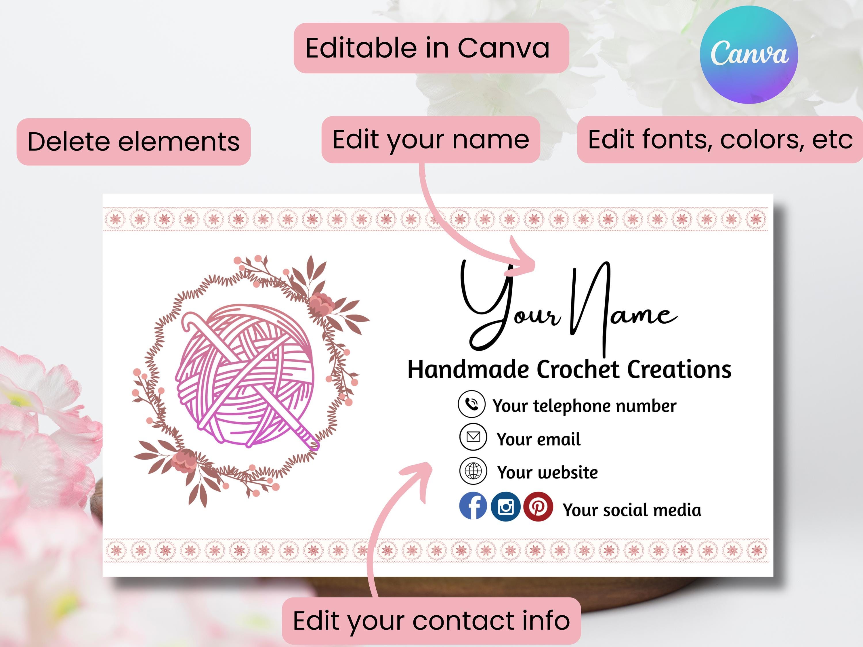 Editable Crochet Business Card Canva Template | Crocheter Business Card ...