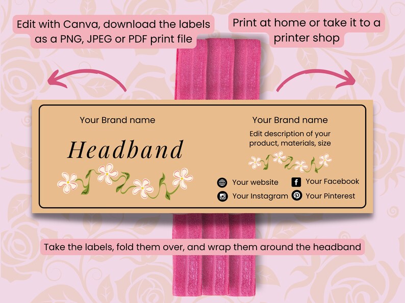 Editable Headband Wrap Label Canva Template |DIY Hairband Wrapper ...