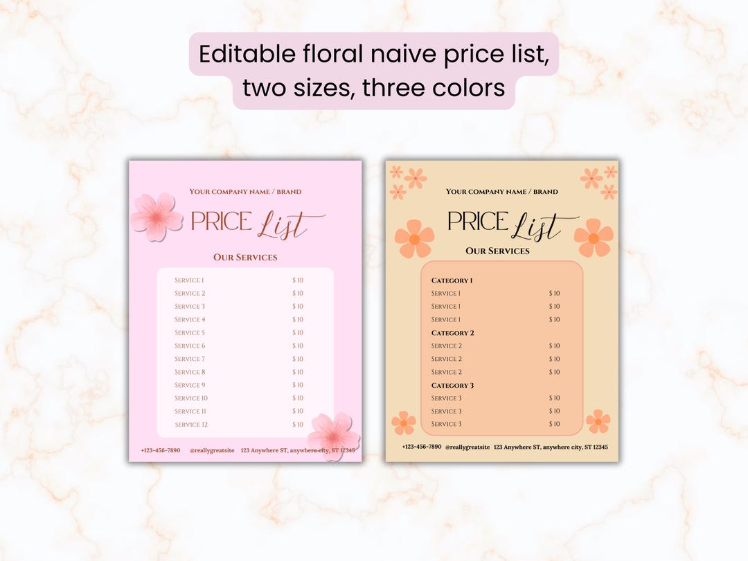 Editable Floral Price List Template | Custom Pricing Sheet Canva | DIY ...