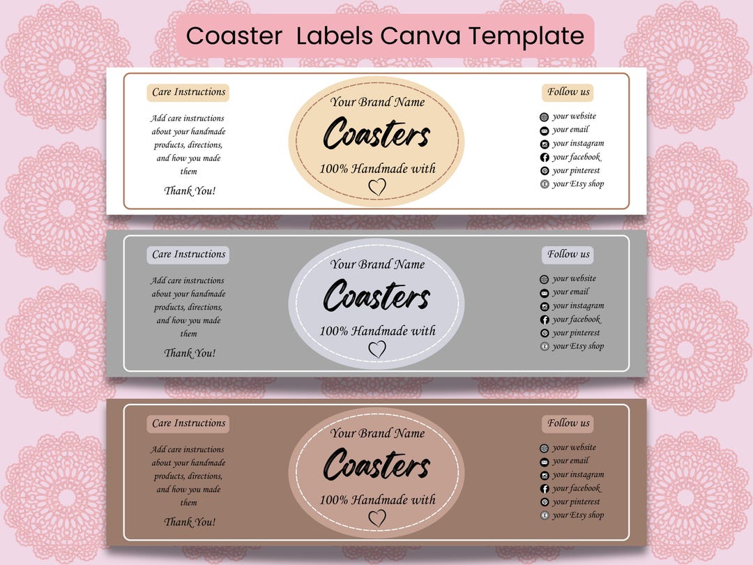 Editable Coaster Wrap Label Canva Template | Wrapper Label 3 Sizes ...