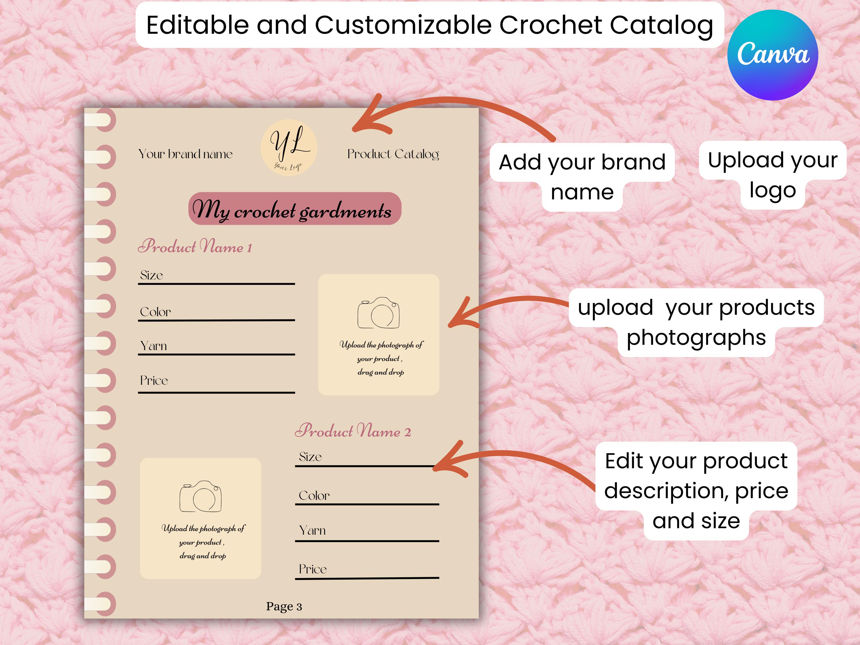 Editable Crochet Product Catalog Canva Template | DIY Crochet Product ...