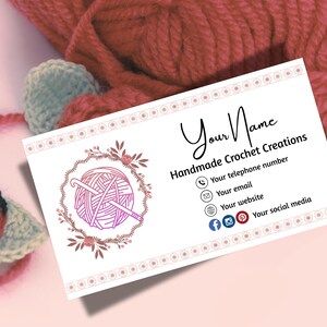 Editable Crochet Business Card Canva Template | Crocheter Business Card ...