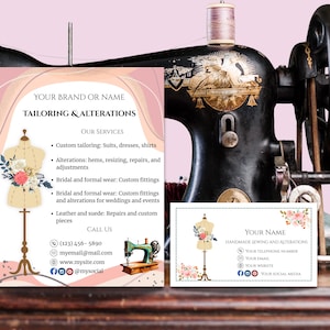 Editable Sewing, Tailor, Alterations Flyer, Business Card, Wrap Label ...