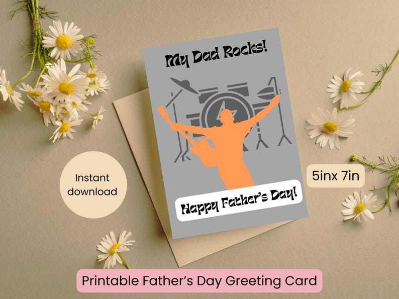 Printable Happy Father's Day Greeting Card | My Dad Rocks Card | 5x7 ...