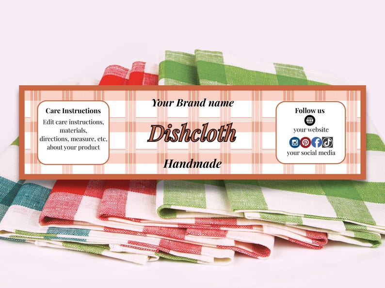 Editable Dishcloth Label Canva Template | Crochet Dish Towel Wrap Tag ...