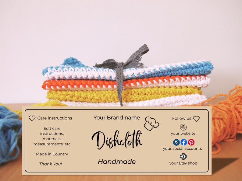 Editable Dishcloth Label Canva Template | Handmade Dishcloth Wrapper ...