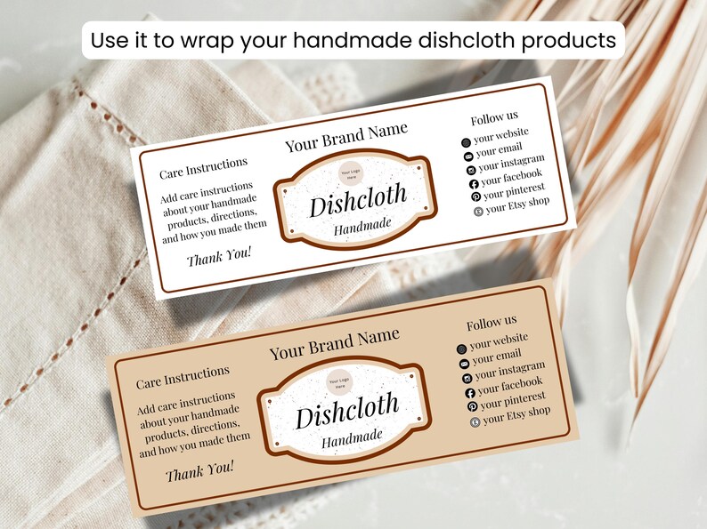 Editable Dishcloth Label Canva Template | Handmade Dishcloth Wrapper ...