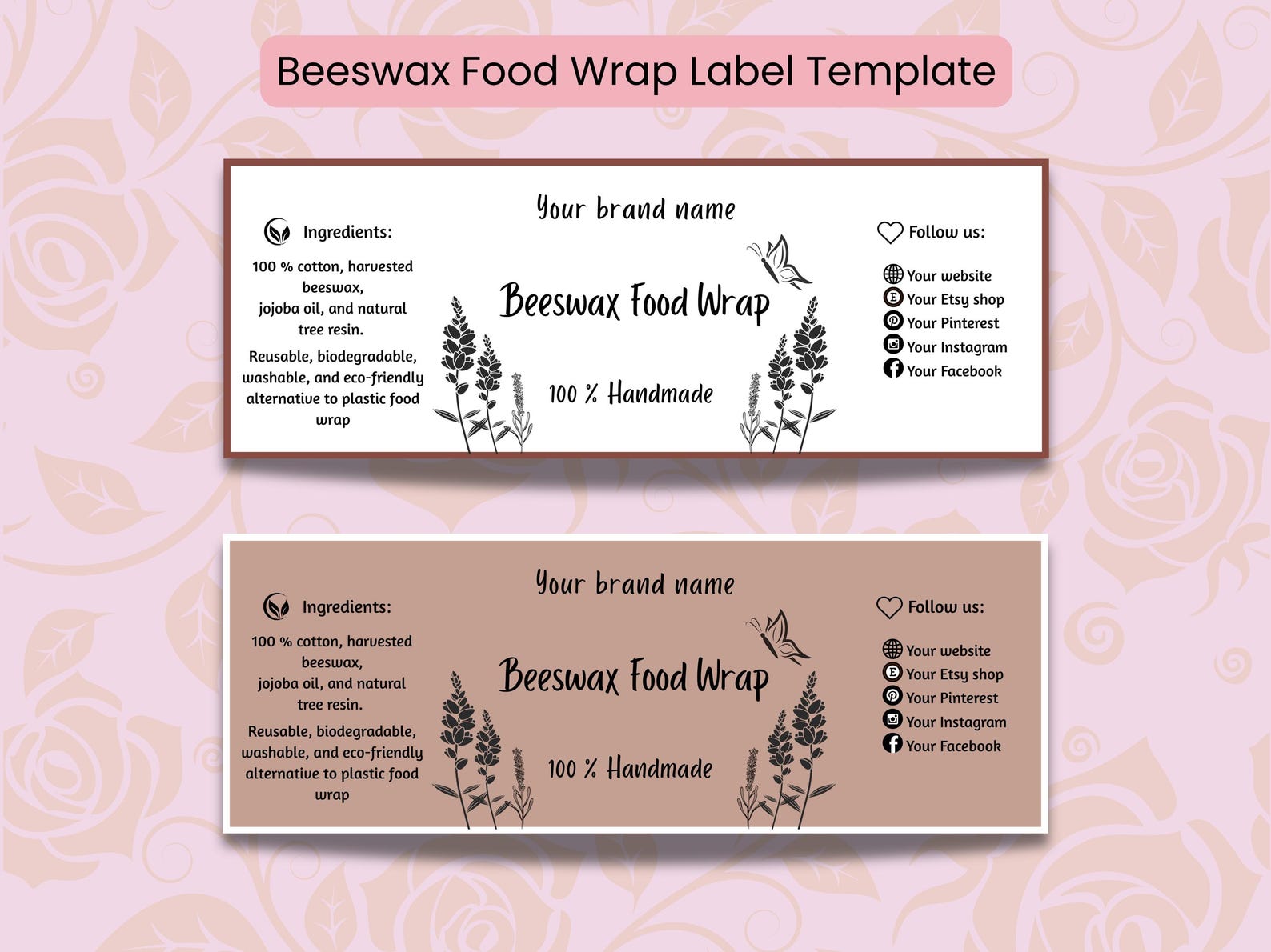 Editable Beeswax Food Wrap Label Canva Template | Beeswax Wrap Sleeve ...