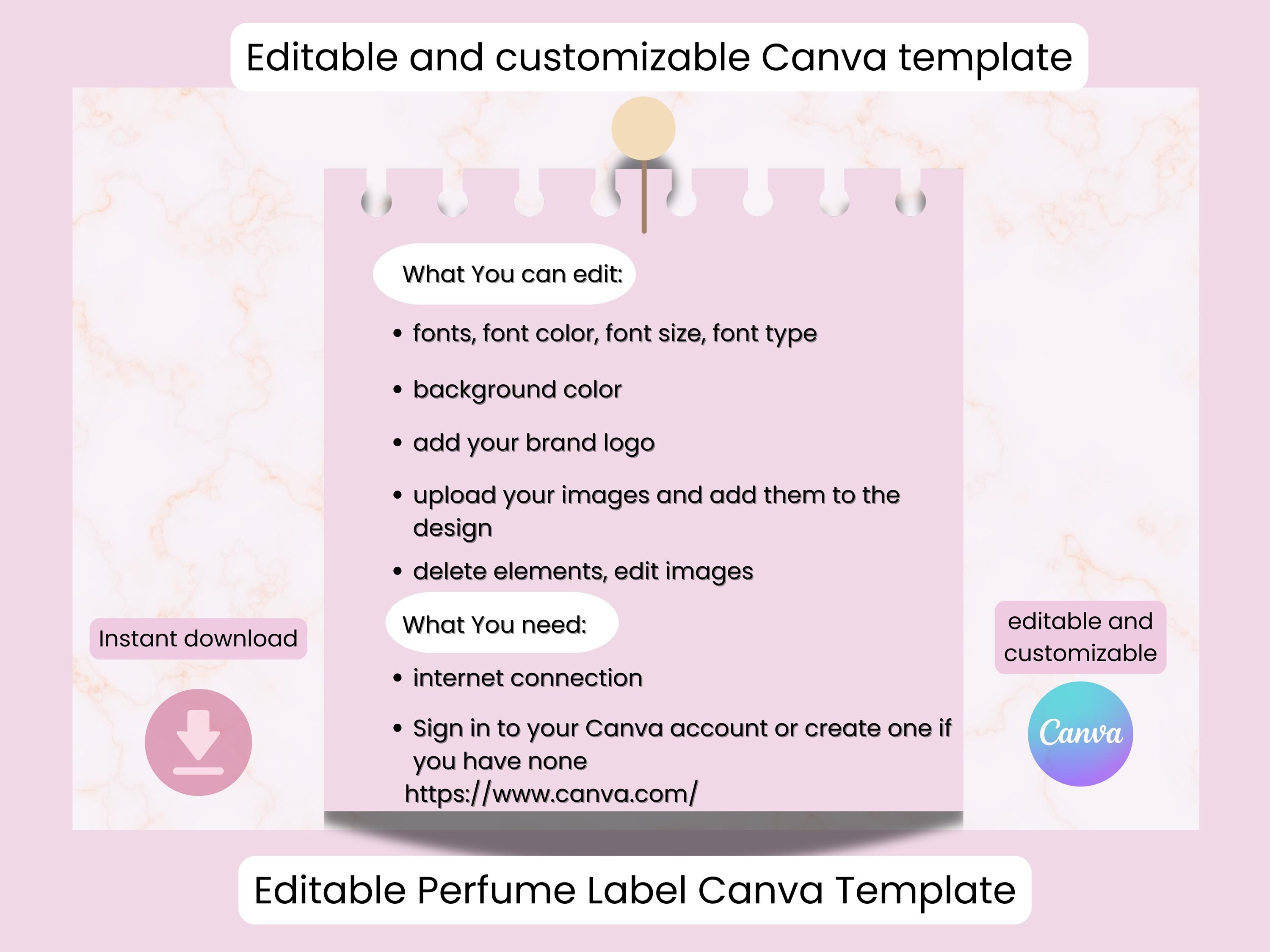 Editable Perfume Label Canva Template | Custom Perfume Bottle Label ...