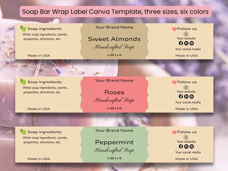 Soap Bar Wrap Label Canva Template | Editable Soap Wrapper Label ...