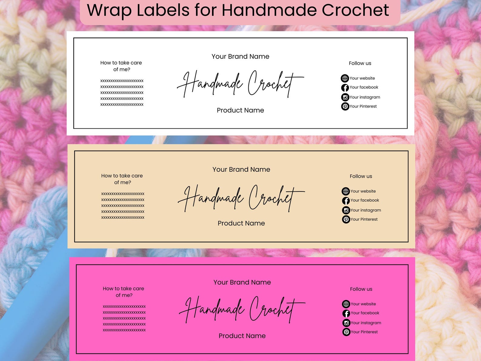 Editable Crochet Wrap Labels Canva Template | Handmade Crochet Label ...