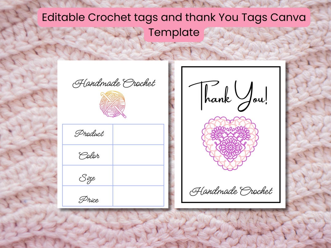 Editable Crochet Tags and Thank You Crochet Tags Canva Template ...