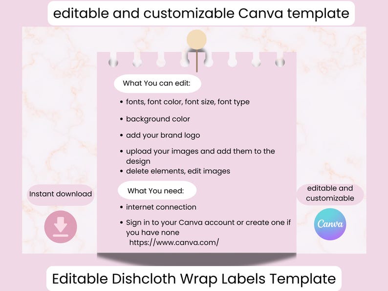 Editable Dishcloth Label Canva Template | Crochet Knit Dish Towel Wrap ...