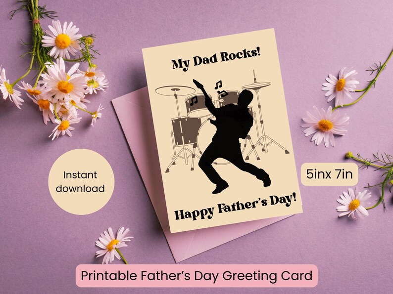 Printable Happy Father's Day Greeting Card | My Dad Rocks Card | 5x7 ...