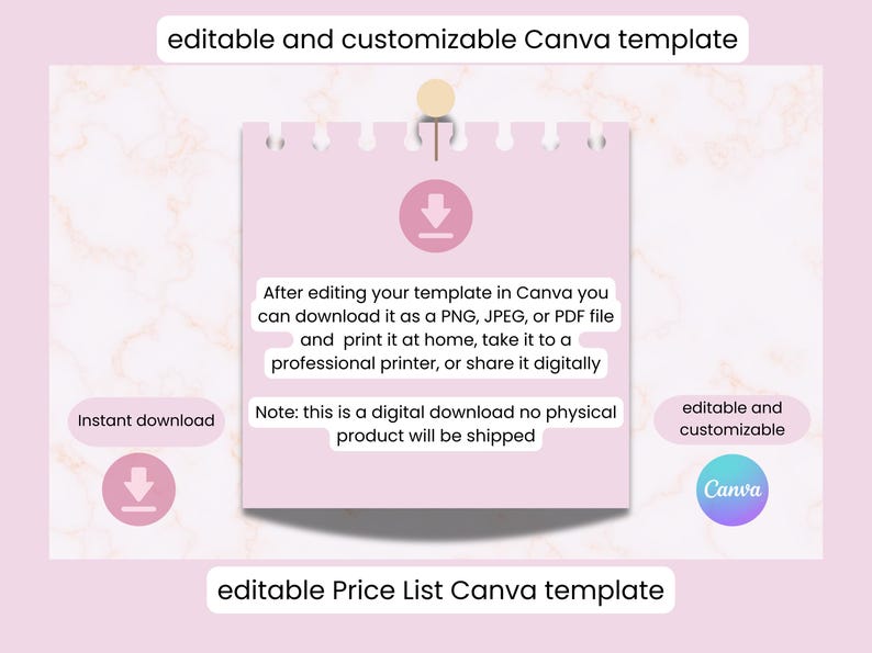 Editable Price List Canva Template | DIY Pricing Sheet Marble Theme ...