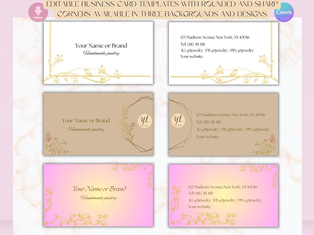 DIY Editable Business Cards Canva Template Sharp and Rounded Corners ...