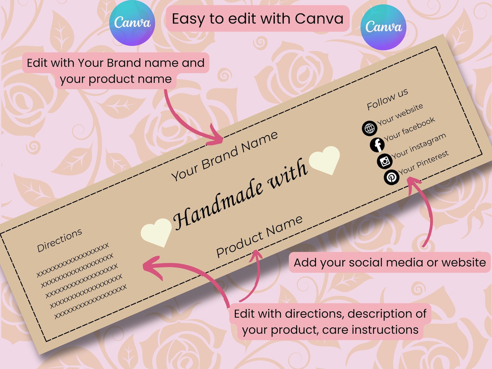 Editable Wrap Label Canva Template Kitchen Cloth Wrap Printable Product ...