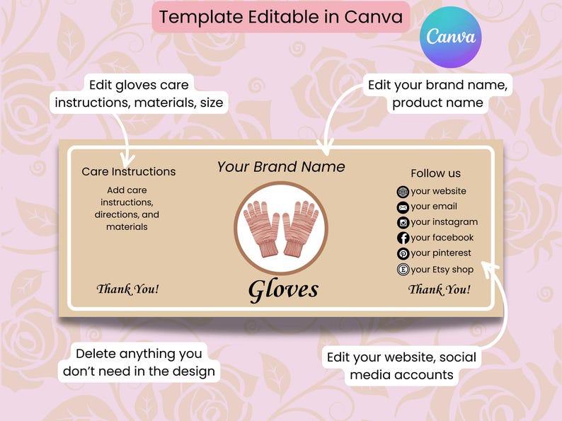 Editable Gloves Label Canva Template | DIY Gloves Wrapper | Wrap-around ...