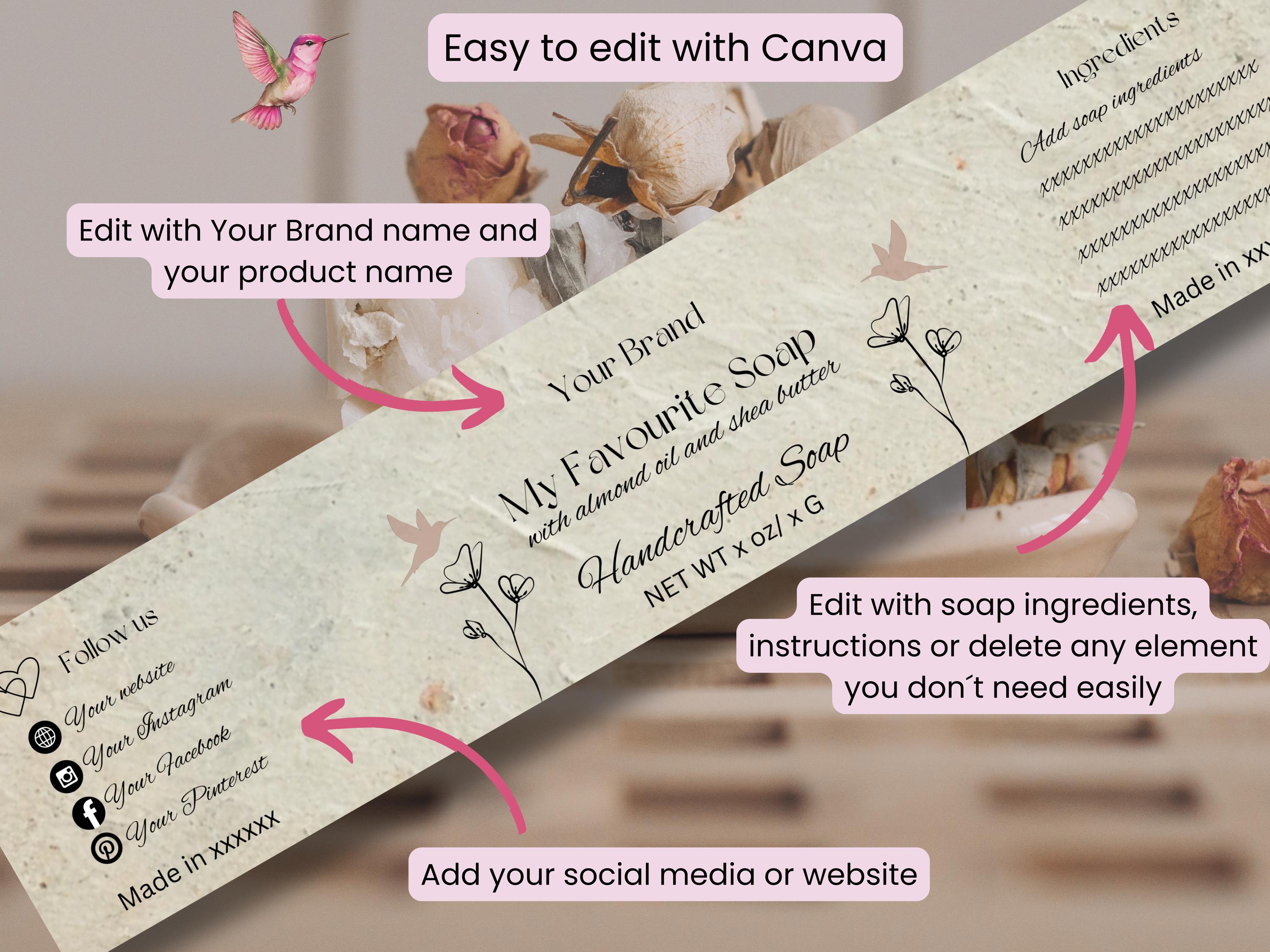 Soap Label Canva Template | Digital Soap Wrap Label | Printable Soap ...