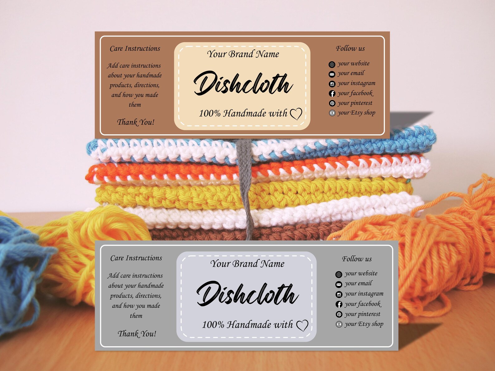 Editable Dishcloth Label Canva Template | Crochet Knit Dish Towel Wrap ...