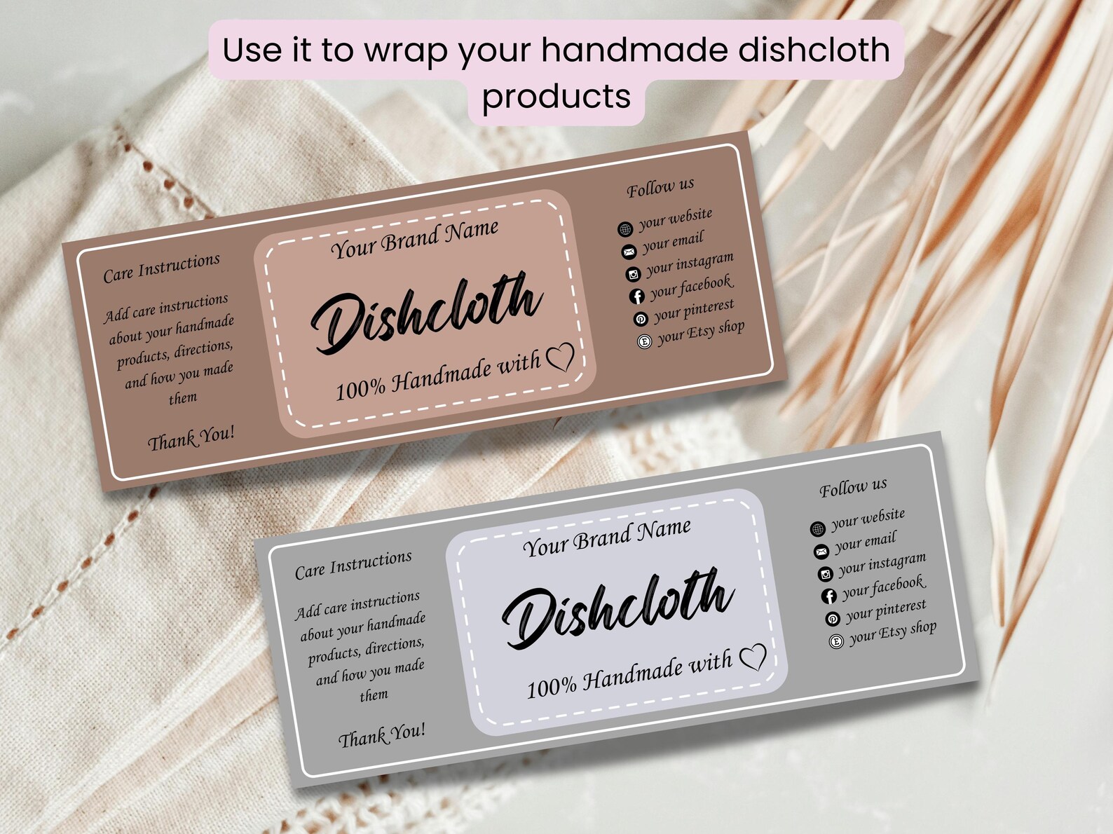 Editable Dishcloth Label Canva Template | Crochet Knit Dish Towel Wrap ...