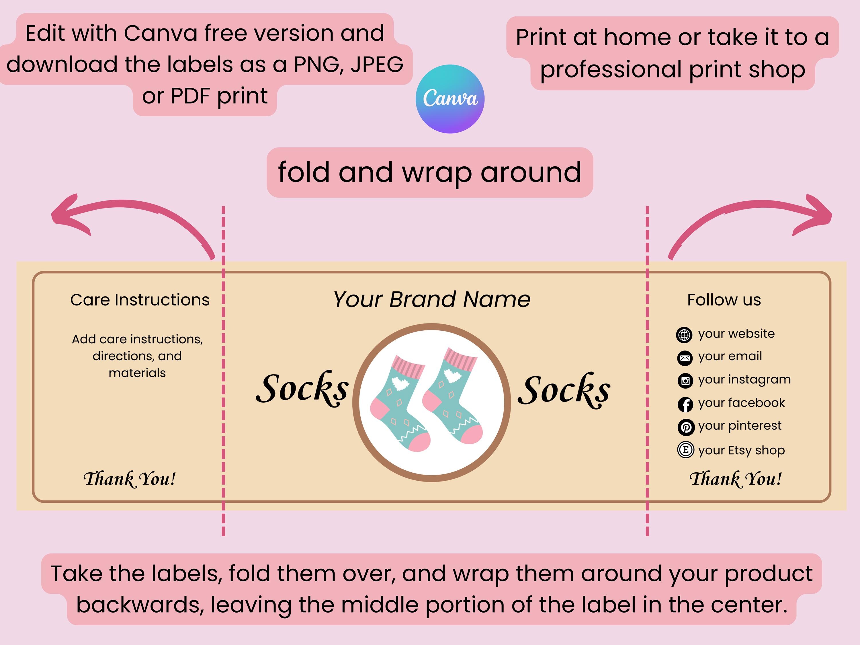 Editable Socks Label Canva Template|custom Sock Bands| Packaging for ...