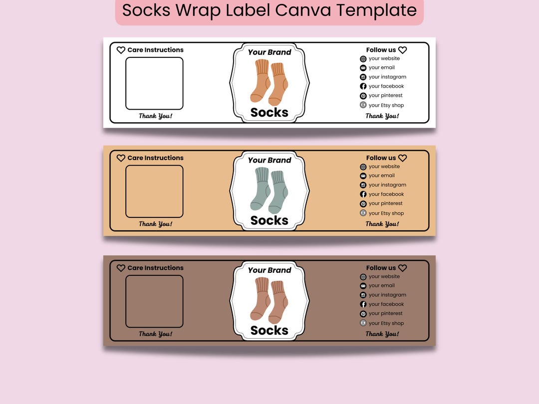 Socks Wrap Label Canva Template | Printable Sock Packaging Band ...