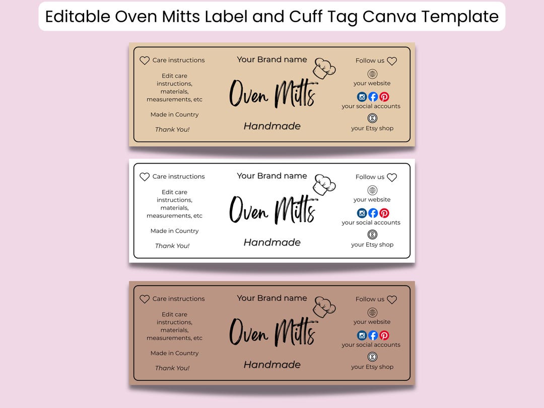 Editable Oven Mitts Label and Cuff Tags Canva Template | Kitchen Linens ...