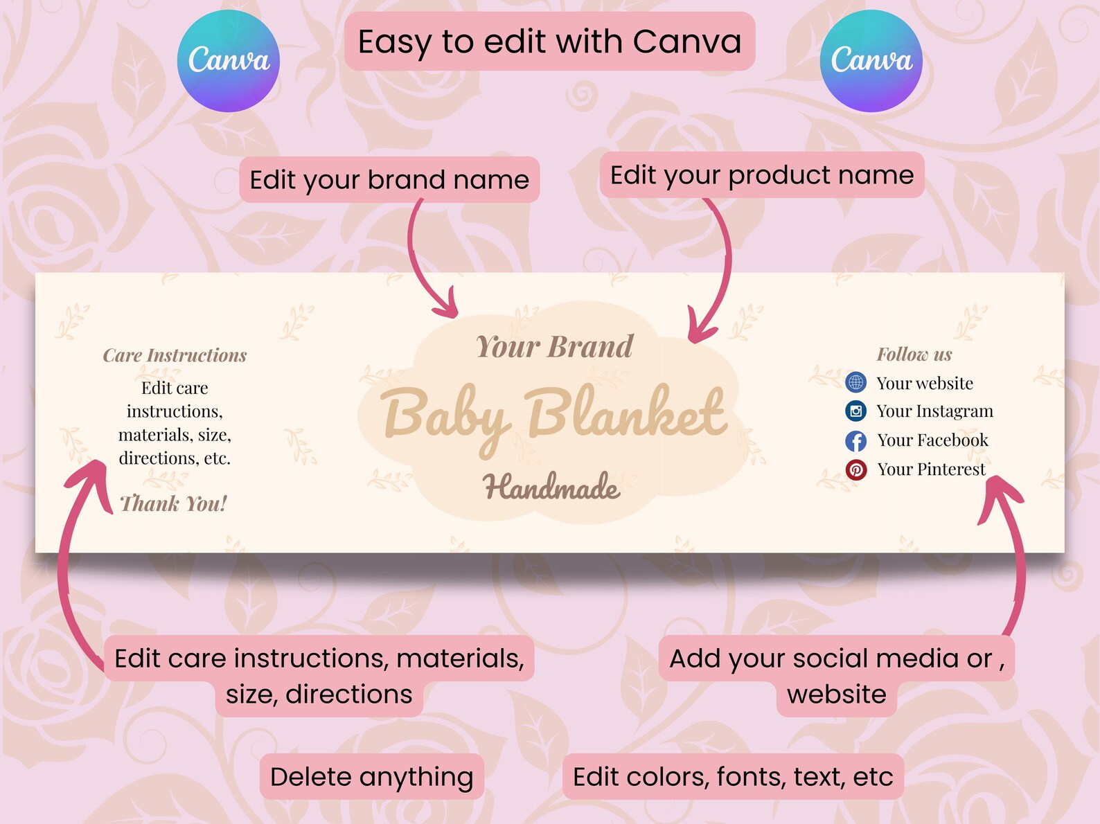 Editable Baby Blanket Label Canva Template | Baby Blanket Belly Band ...