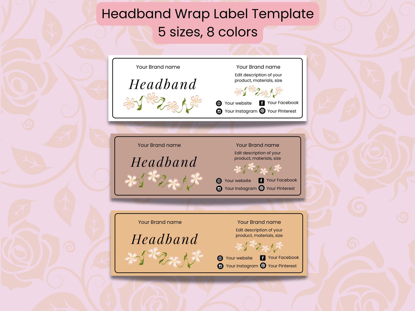 Editable Headband Wrap Label Canva Template |DIY Hairband Wrapper ...