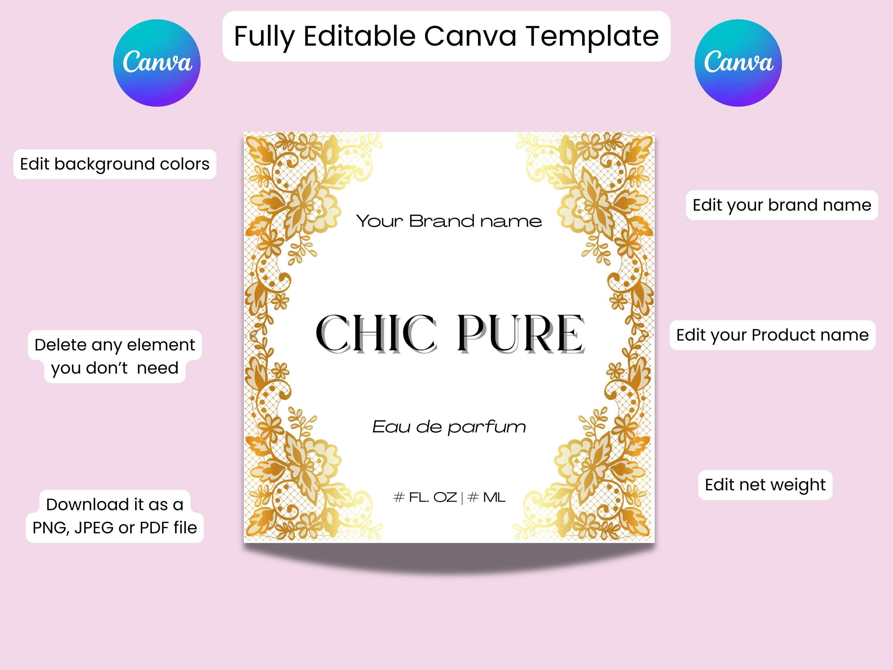 Editable Perfume Label Canva Template | Custom Perfume Bottle Label ...