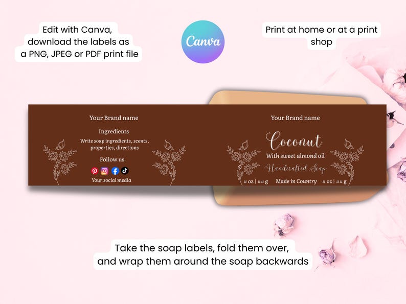Editable Soap Label Canva Template | Soap Bar Wrapper | Handcrafted ...