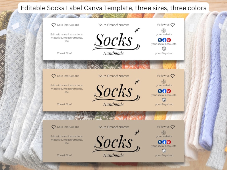 Editable Socks Label Canva Template | Custom Socks Wrapper, Belly Band ...