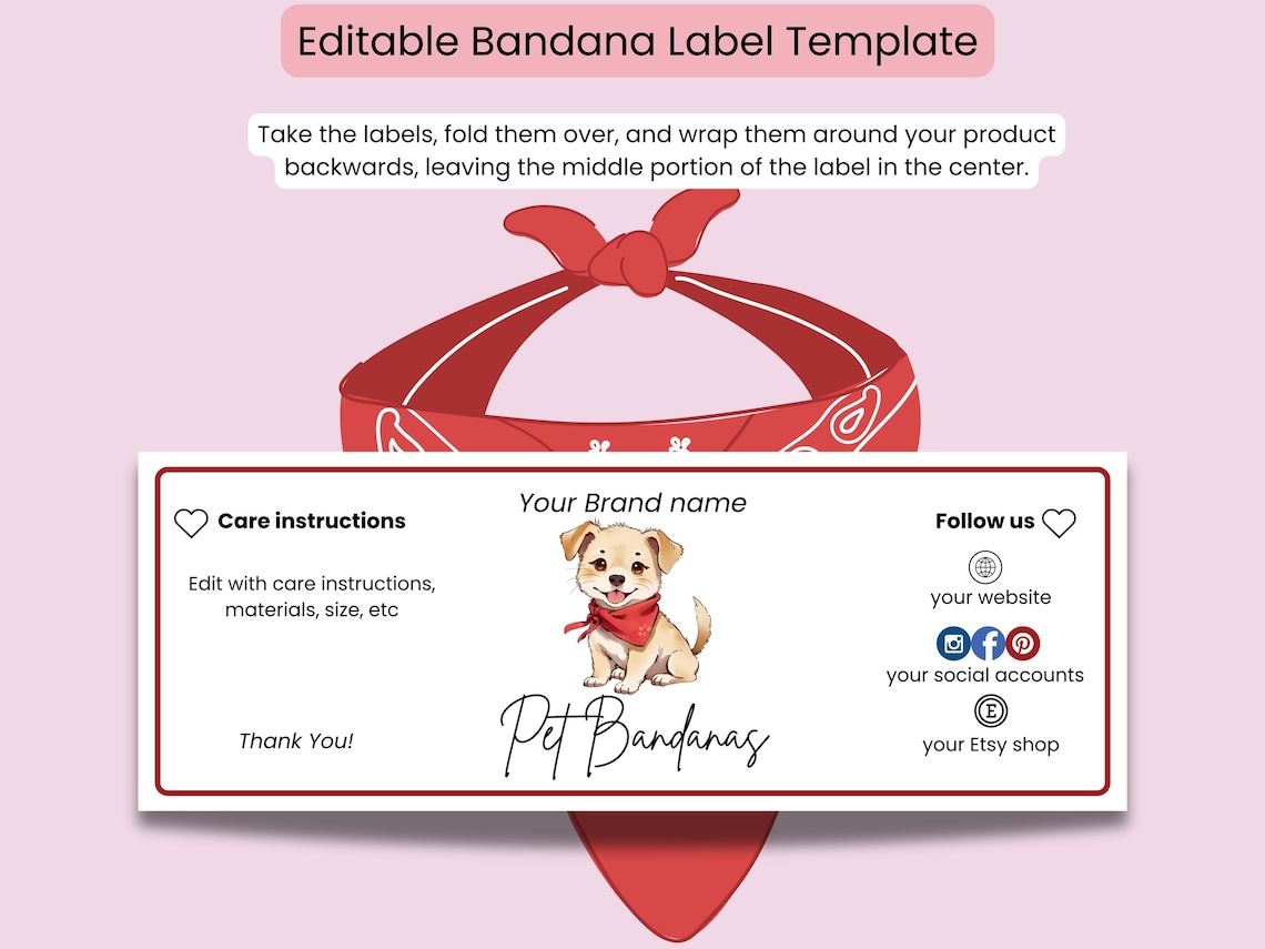 Editable Pet Bandana Label Canva Template | Pet Neck Scarf Label | DIY ...