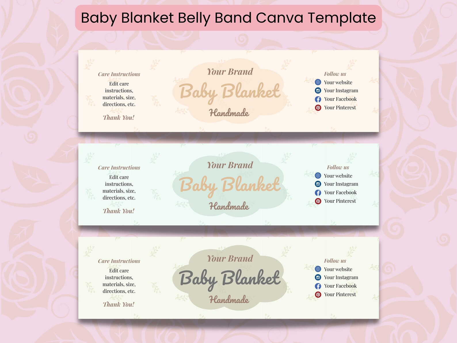 Editable Baby Blanket Label Canva Template | Baby Blanket Belly Band ...