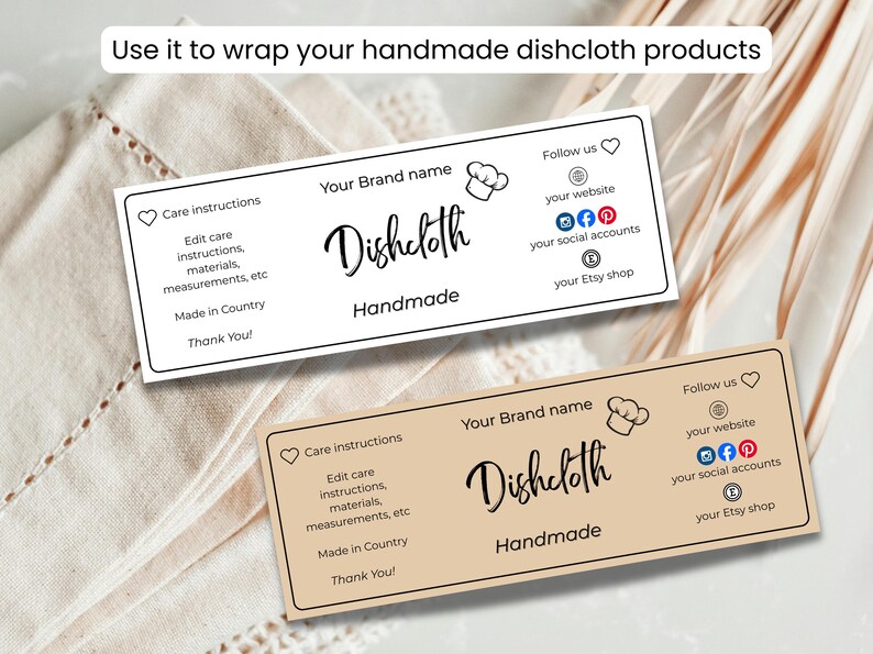 Editable Dishcloth Label Canva Template | Handmade Dishcloth Wrapper ...