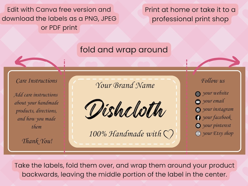 Editable Dishcloth Label Canva Template | Crochet Knit Dish Towel Wrap ...