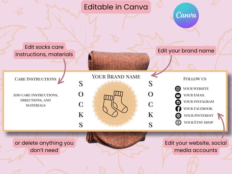 Editable Socks Label Canva Template | Socks Sleeve Wrap Label | Wrap ...