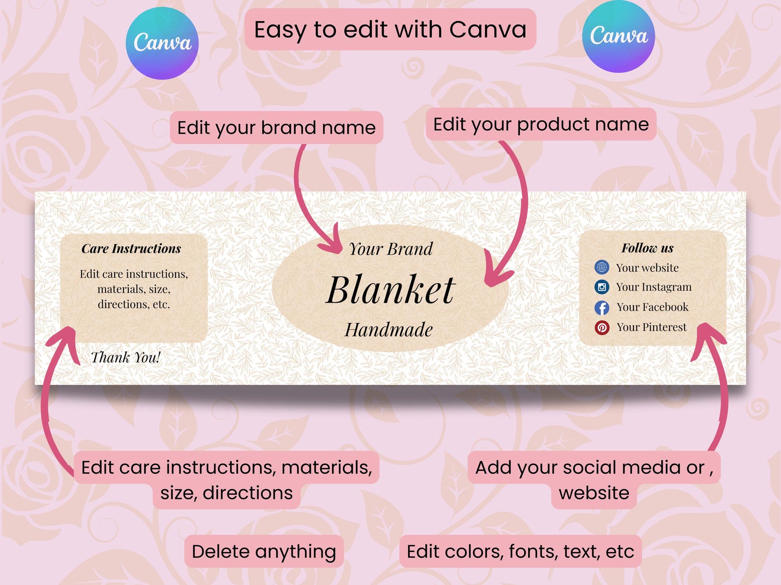 Editable Blanket Label Canva Template | Blanket Belly Band | Custom ...