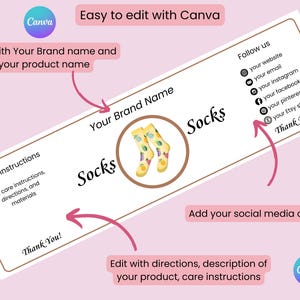Editable Socks Label Canva Template|custom Sock Bands| Packaging for ...