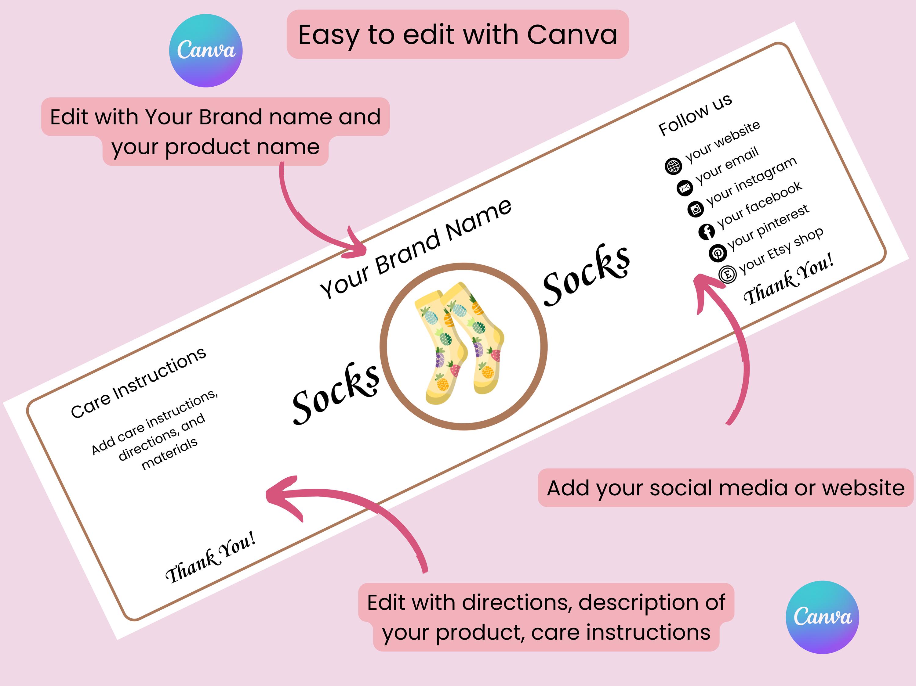 Editable Socks Label Canva Template|custom Sock Bands| Packaging for ...