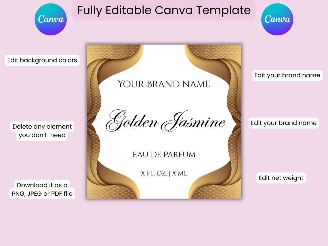 Editable Perfume Label Canva Template | Custom Perfume Bottle Label ...