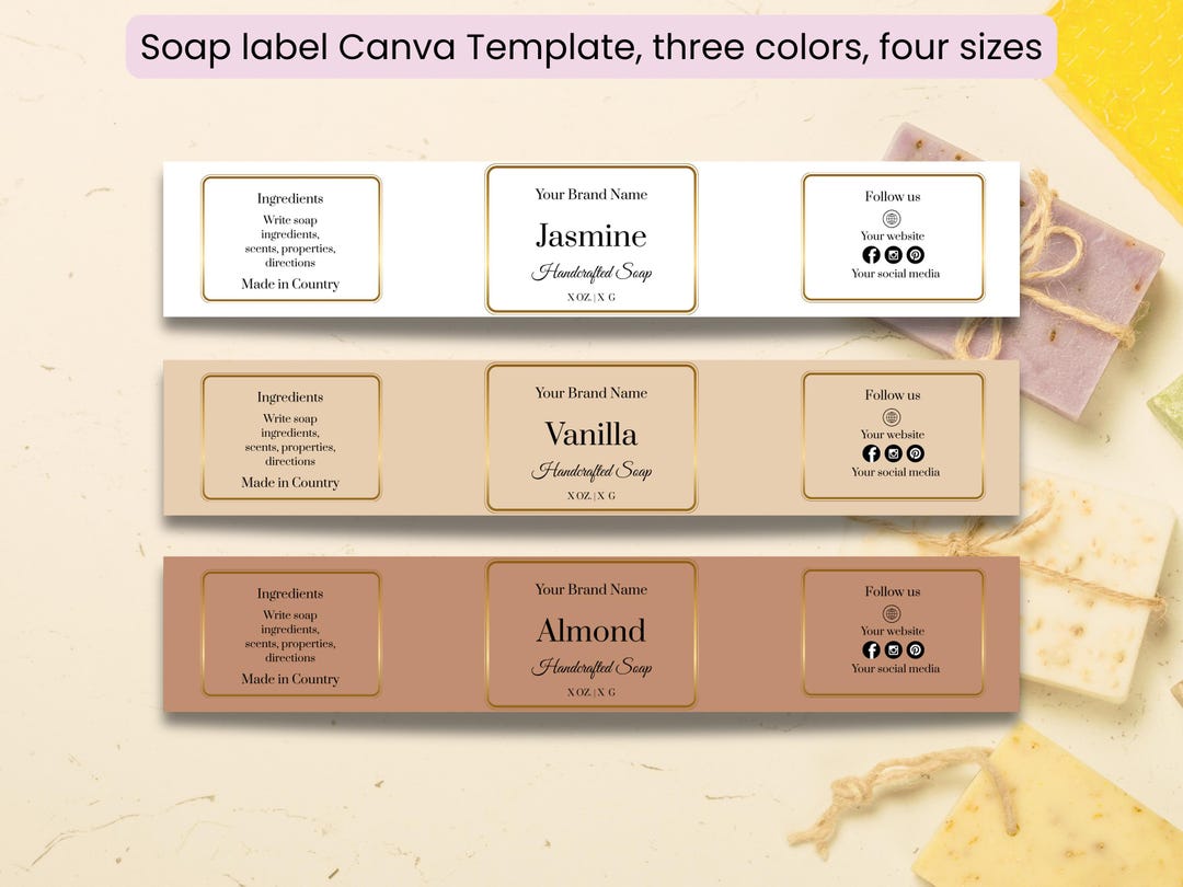 Editable Soap Label Canva Template | Soap Bar Belly Band Packaging ...