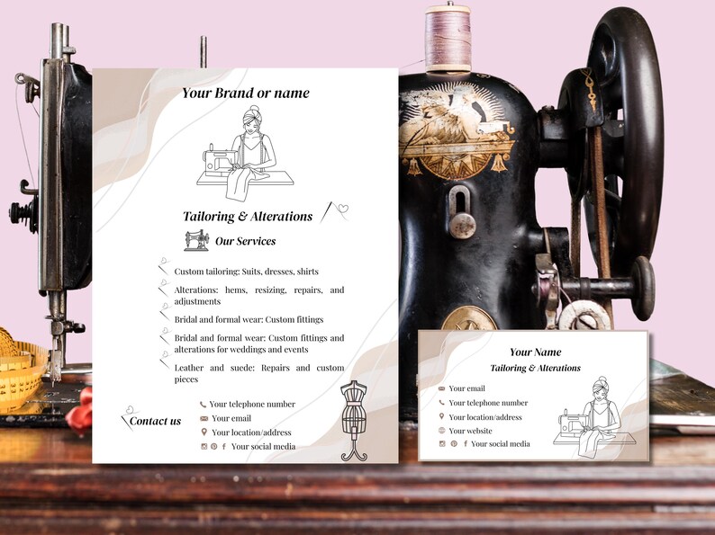 Editable Tailoring and Alterations Flyer and Business Card Set Canva ...