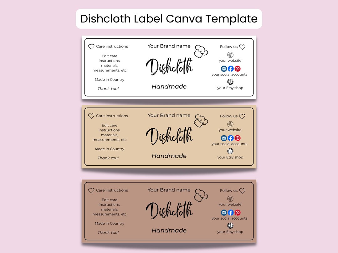 Editable Dishcloth Label Canva Template | Handmade Dishcloth Wrapper ...
