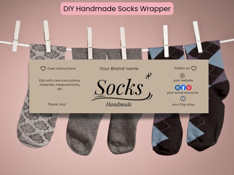 Editable Socks Label Canva Template | Custom Socks Wrapper, Belly Band ...