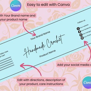 Editable Crochet Wrap Labels Canva Template | Handmade Crochet Label ...
